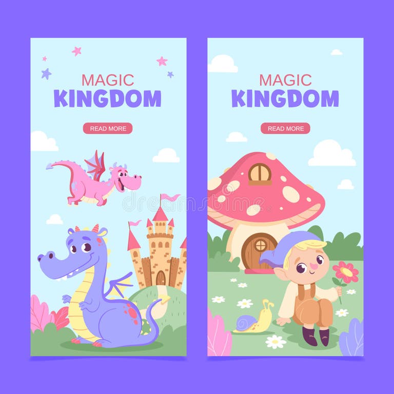 Hand Drawn Flat Cute Mythical Creatures Vertical Banner Templates Stock ...