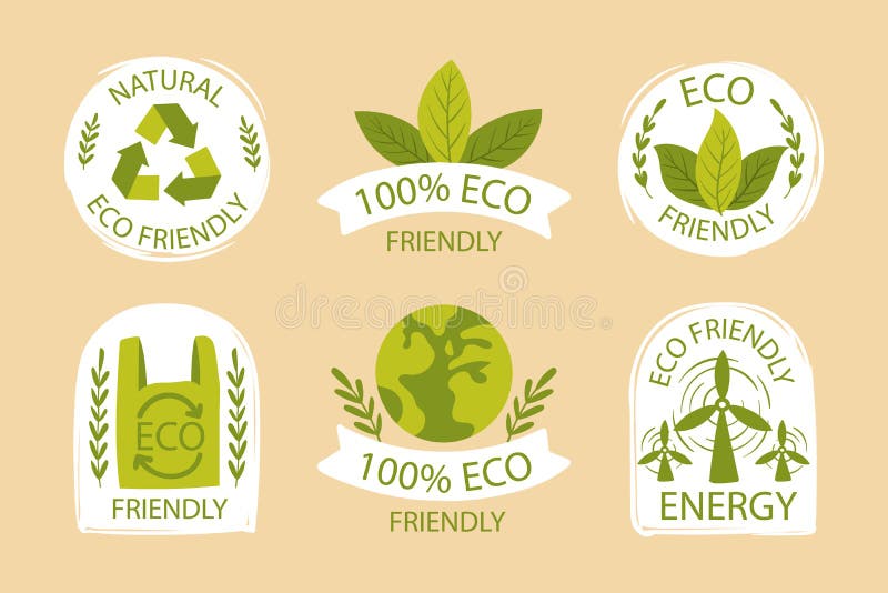 Hand Drawn Flat Design Eco Friendly Labels Vector Illustration. Stock ...