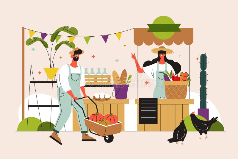 Hand Drawn Flat Design Farmers Market Illustration Vector Illustration ...