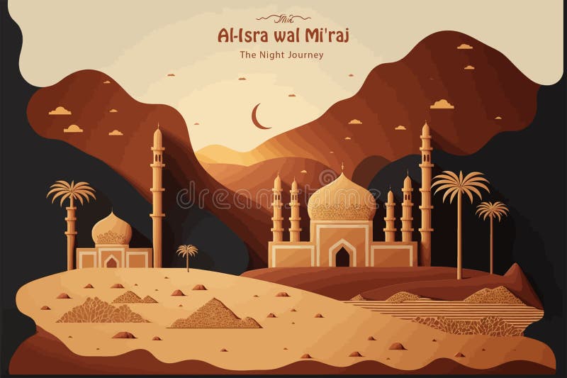 Hand Drawn Flat Design Isra Miraj, the Night Journey Prophet Muhammad ...