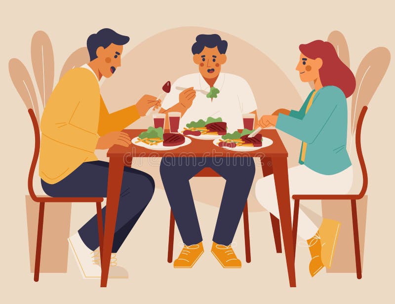Hand Drawn Flat Design People Eating Illustration Vector Illustration ...