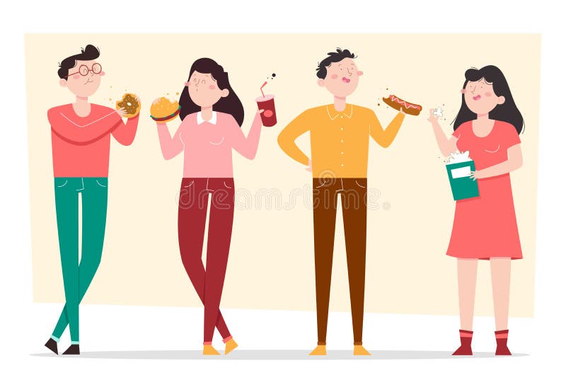 Hand Drawn Flat Design of People Eating Set Vector Illustration. Stock ...
