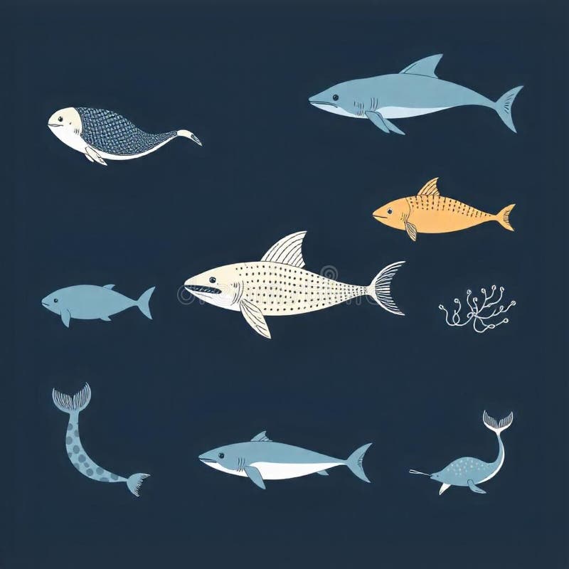 Hand-Drawn Flat Design Sea Animals Collection Stock Illustration ...
