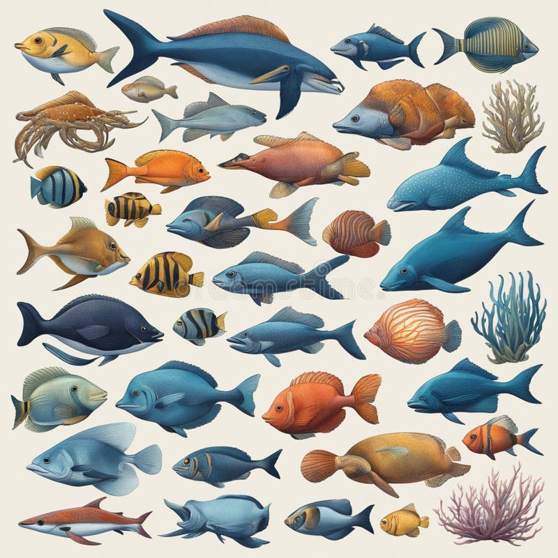 Hand-Drawn Flat Design Sea Animals Collection Stock Illustration ...