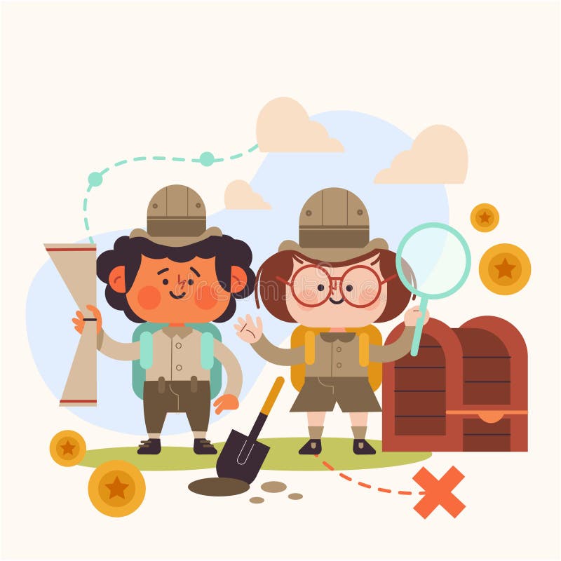 Hand Drawn Flat Design Treasure Hunt Vector Illustration. Stock Vector ...