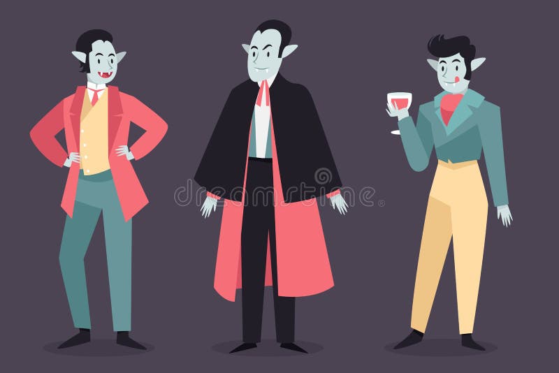 Hand Drawn Flat Design Vampire Character Set Pack Collection Stock ...