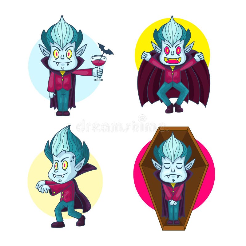 Hand Drawn Flat Design Vampire Character Set Pack Collection Stock ...