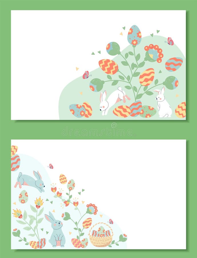 Hand Drawn Flat Easter Horizontal Banner Template Collection Stock Illustration - Illustration ...