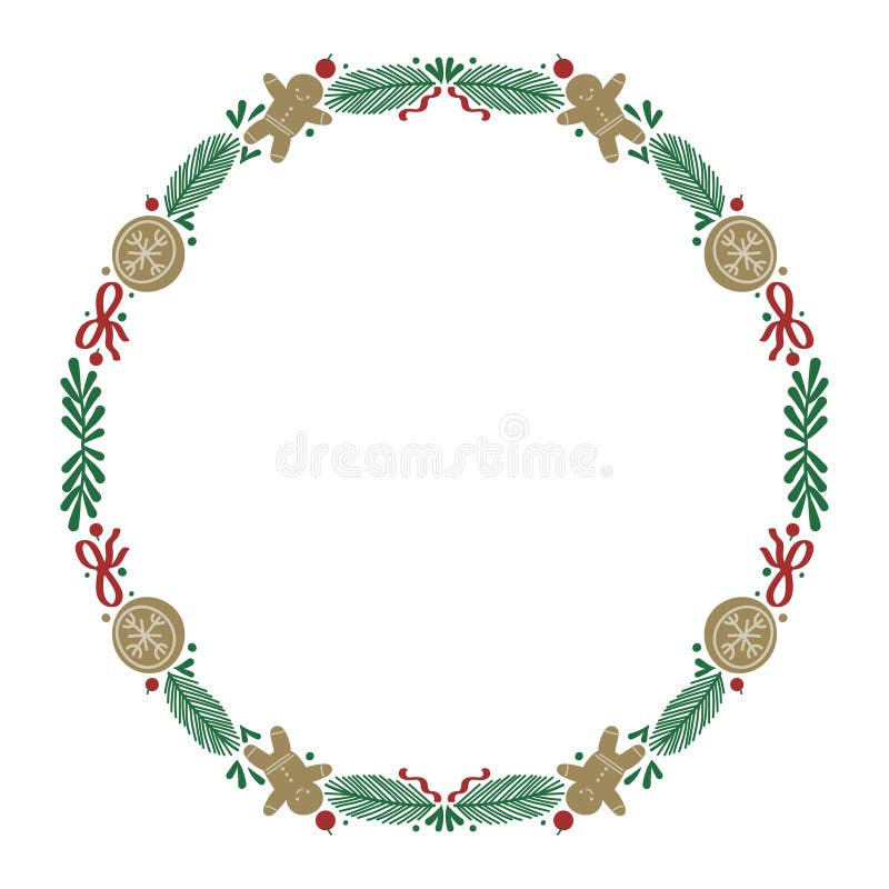 Hand Drawn Flat Floral Round Christmas Frame Stock Vector ...