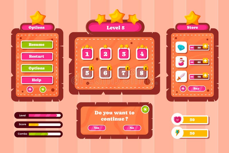 Hand Drawn Flat Game Assets Composition Stock Illustration ...