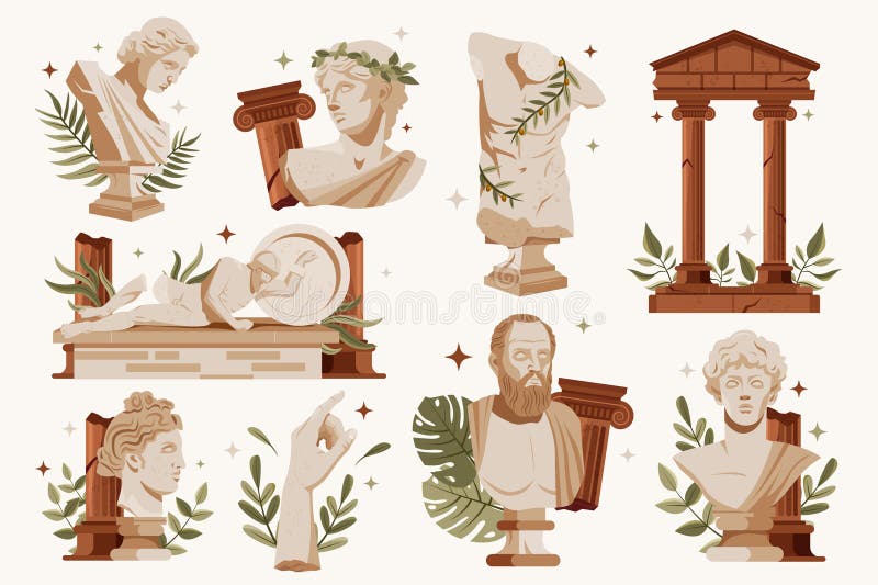 Hand Drawn Flat Greco Roman Elements Collection Stock Illustration ...