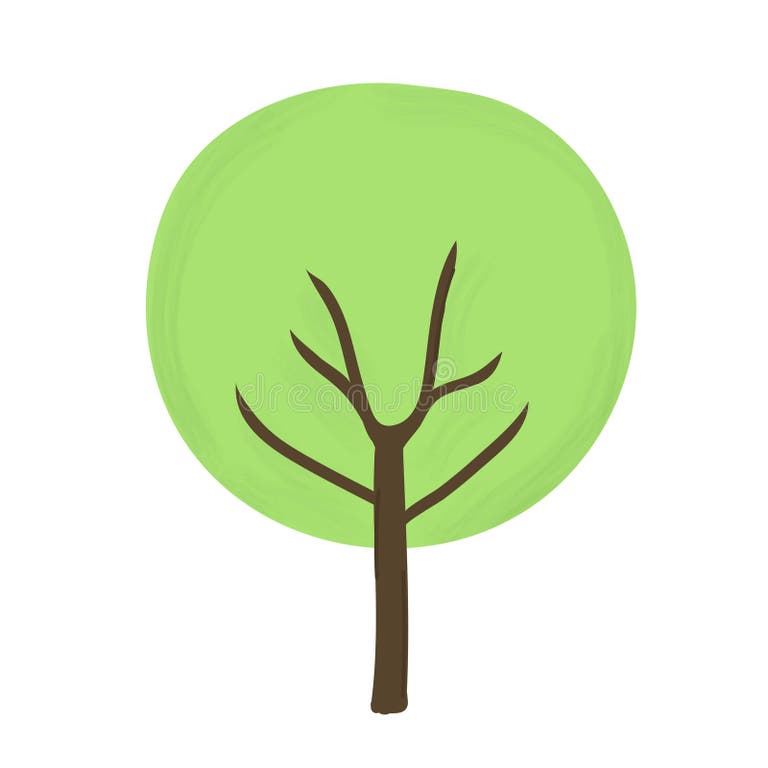 Hand Drawn Flat Green Tree. Simple Vector Illustration Isolated on ...