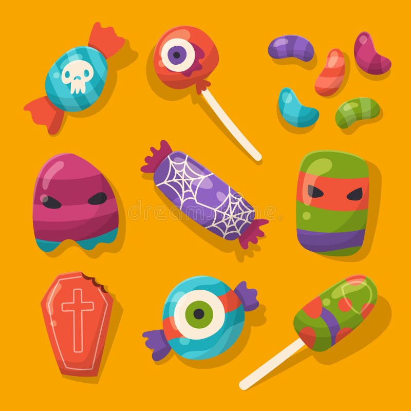 Hand Drawn Flat Halloween Candy Set Vector Illustration. Stock Vector ...