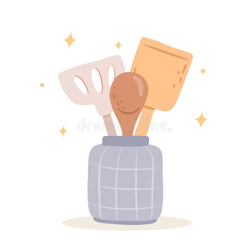 Hand Drawn Flat Kitchen Utensils Set Concept. Cozy Illustration of ...