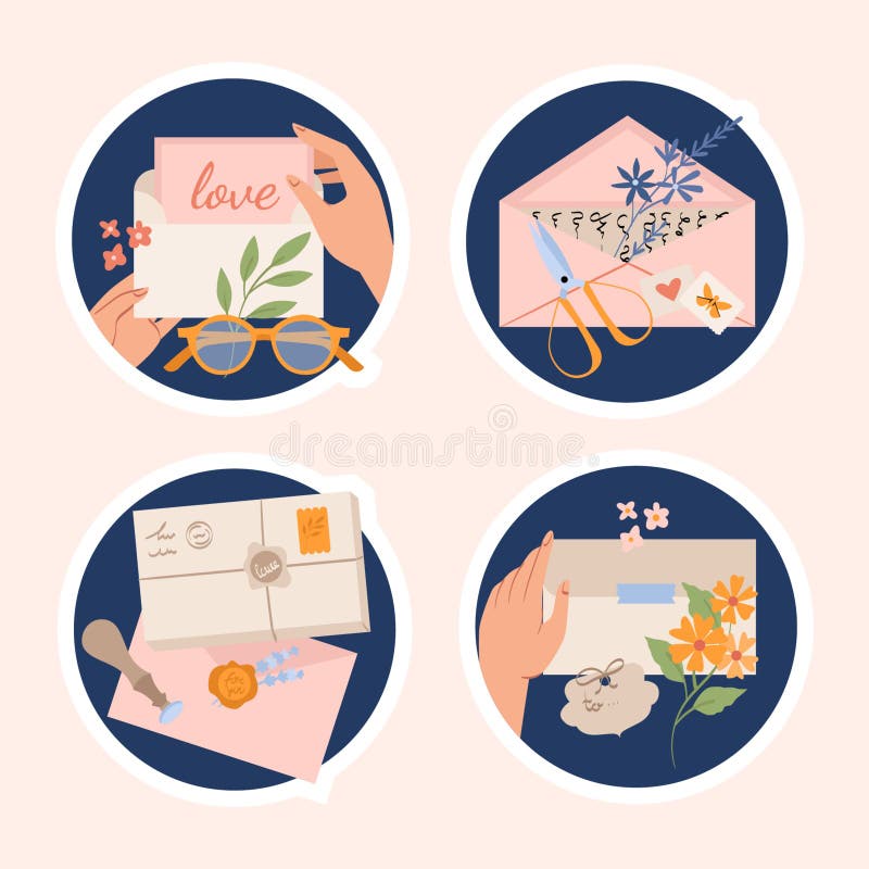 Hand Drawn Flat Mail Emblems Set Stock Illustration - Illustration of ...