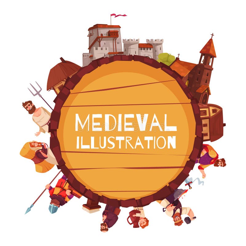 Medieval Hand Drawn Flat Circle Frame Stock Illustration - Illustration ...