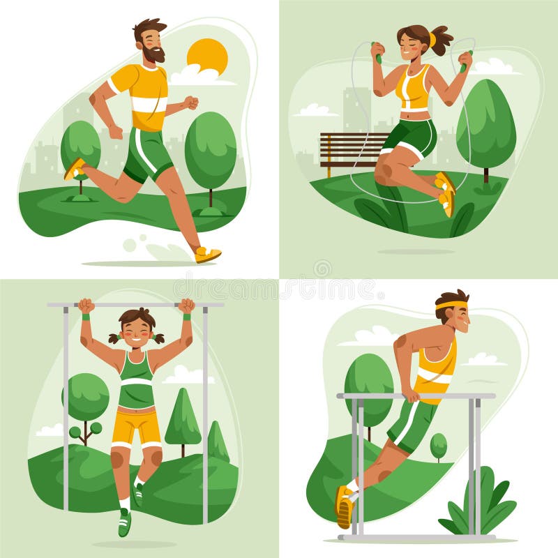 Hand Drawn Flat Outdoor Training Square Illustration Set Stock ...