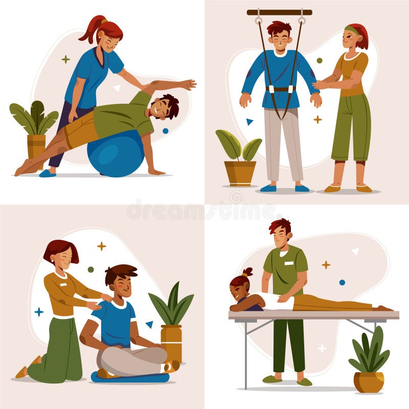 Hand Drawn Flat Physiotherapy Illustration Set Stock Illustration ...