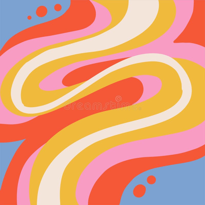 Hand Drawn Flat Psychedelic Groovy Background in 70s Bright Retro ...