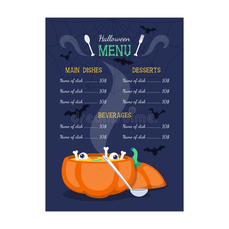 Hand Drawn Flat Realistic Design Halloween Menu Template Stock Vector ...
