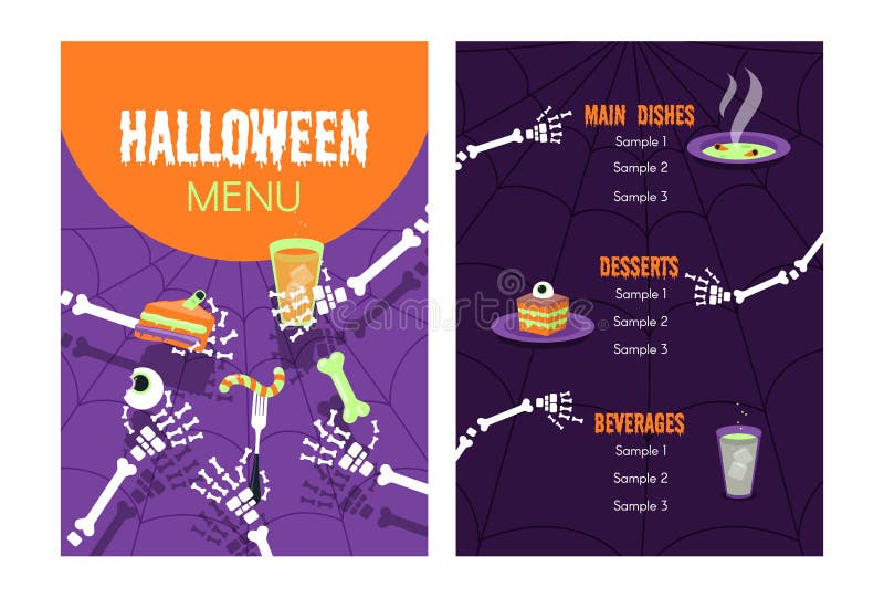 Hand Drawn Flat Realistic Design Halloween Menu Template Stock Vector ...