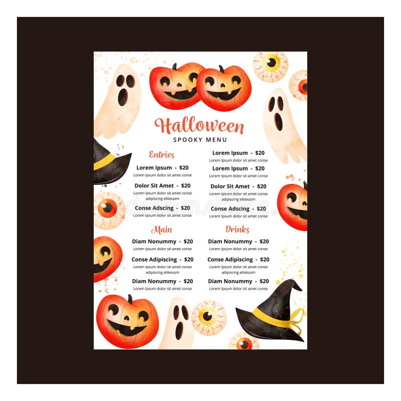 Hand Drawn Flat Realistic Design Halloween Menu Template Stock Vector ...