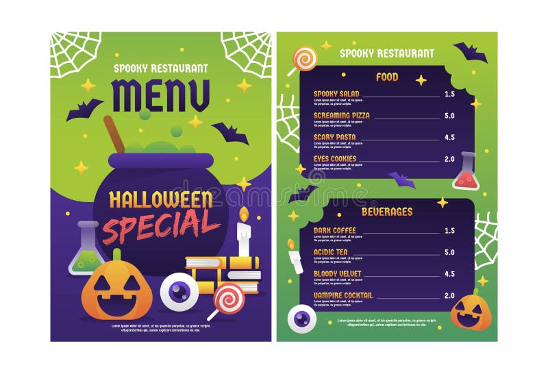 Hand Drawn Flat Realistic Design Halloween Menu Template Stock Vector ...