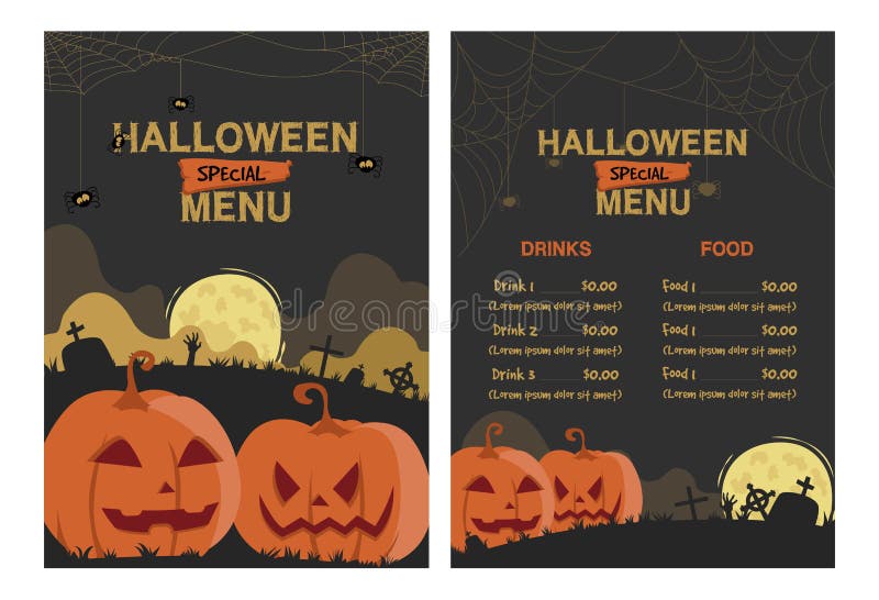 Hand Drawn Flat Realistic Design Halloween Menu Template Stock Vector ...