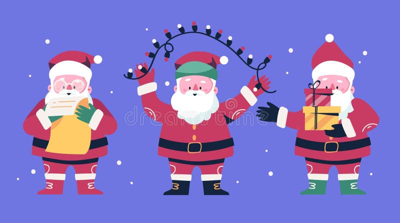 Hand Drawn Flat Santa Claus Characters Collection Abstract Design ...