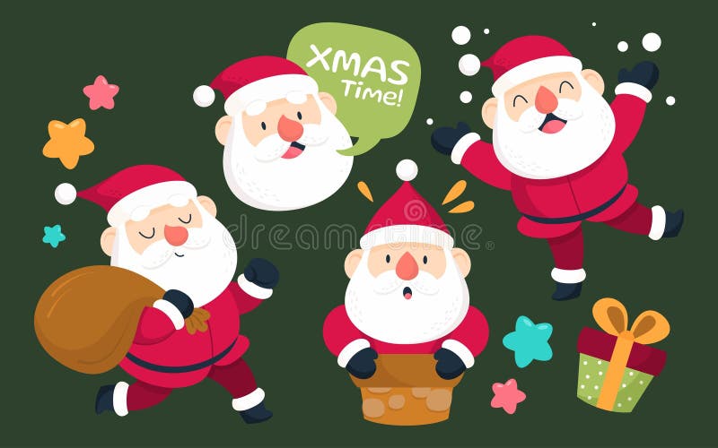 Hand Drawn Flat Santa Claus Characters Collection Abstract Design ...