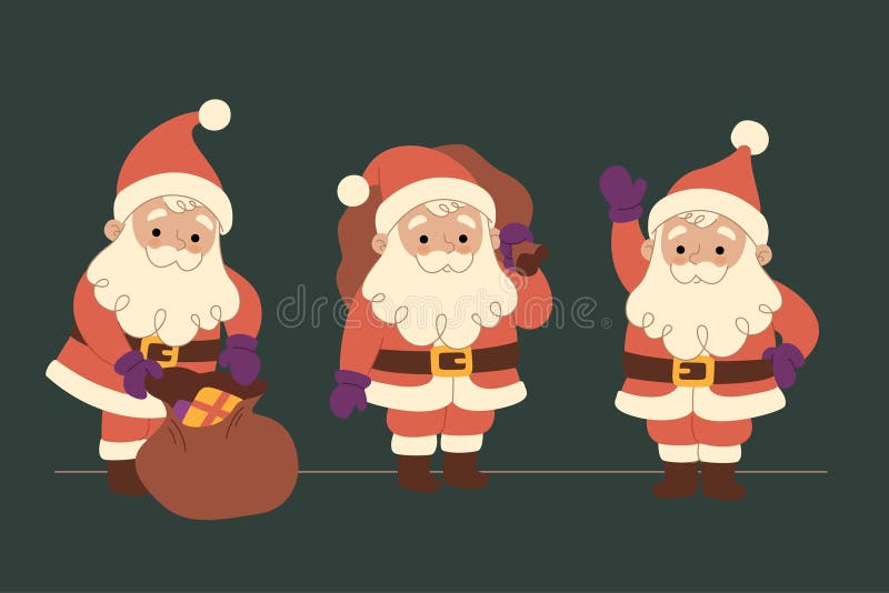 Hand Drawn Flat Santa Claus Characters Collection Abstract Design ...