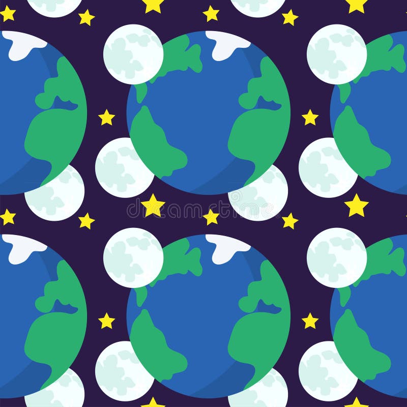 Hand Drawn Flat Seamless Pattern with Earth Planet and Moon Stock ...