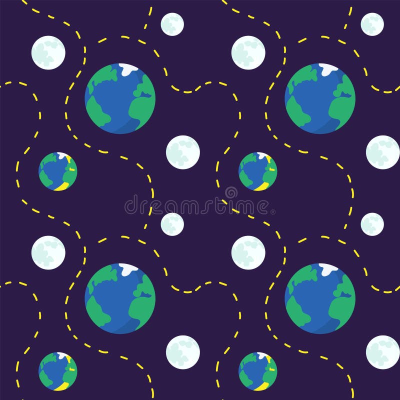Hand Drawn Flat Seamless Pattern with Earth Planet and Moon Stock ...