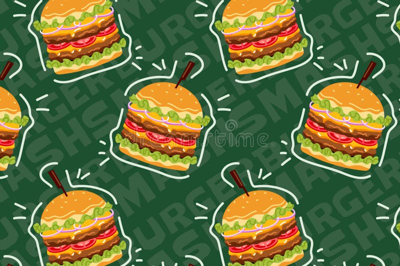 Hand Drawn Flat Smash Burger Seamless Pattern Stock Vector ...