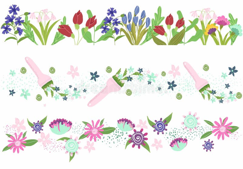 Hand-drawn Flat Spring Border Set Stock Illustration - Illustration of ...