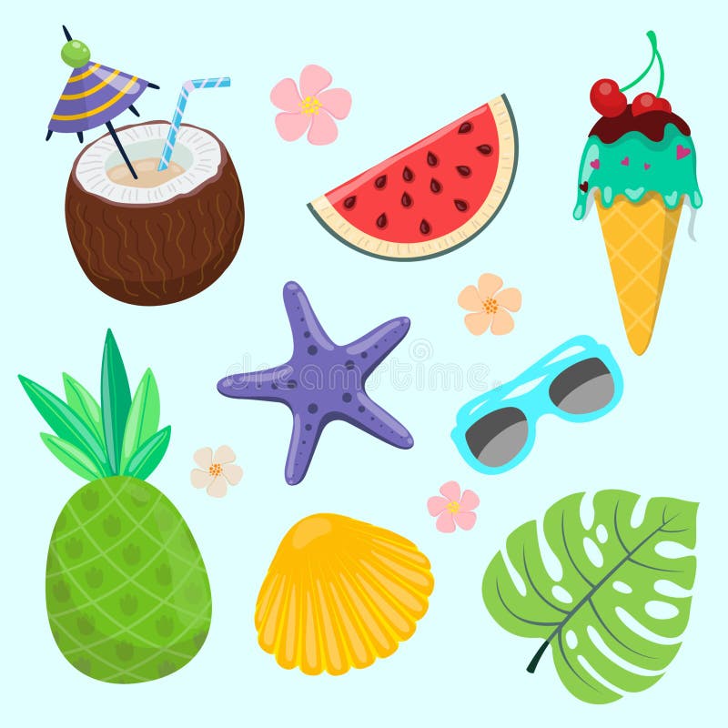 Set of Summer Beach Elements and Situations. Stock Vector ...