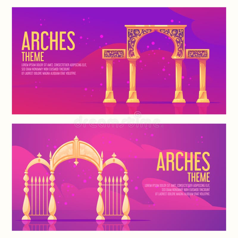 Hand Drawn Flat Types of Arches Banner Template Set Stock Illustration ...