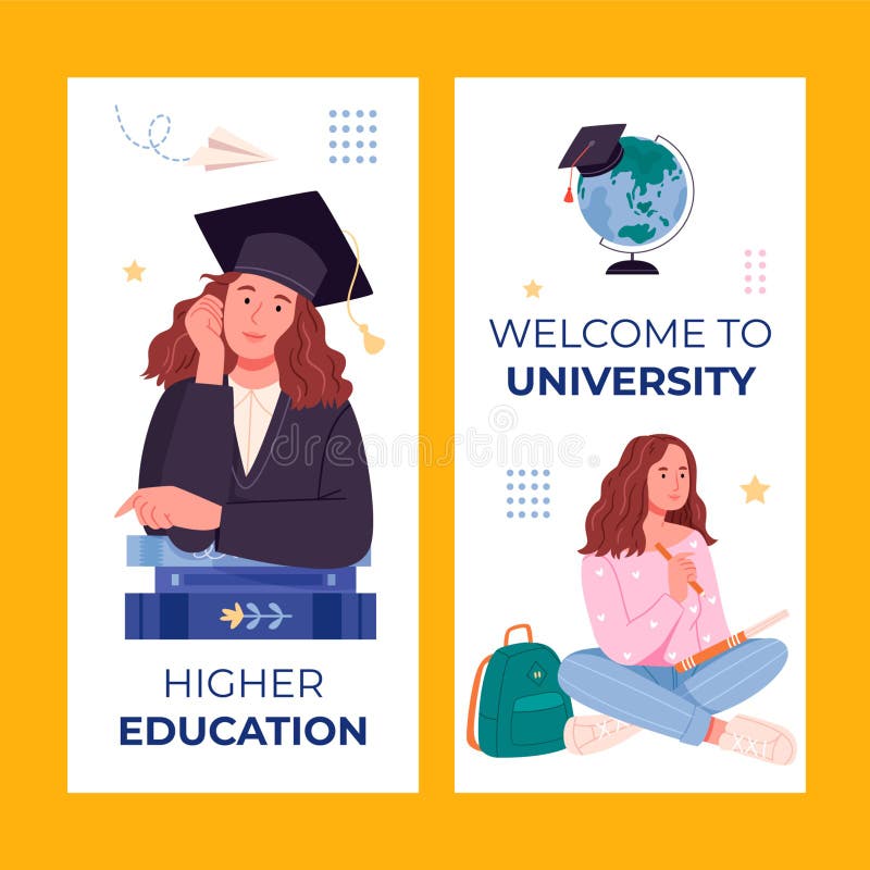 Hand Drawn Flat University Vertical Banner Template Set Stock ...