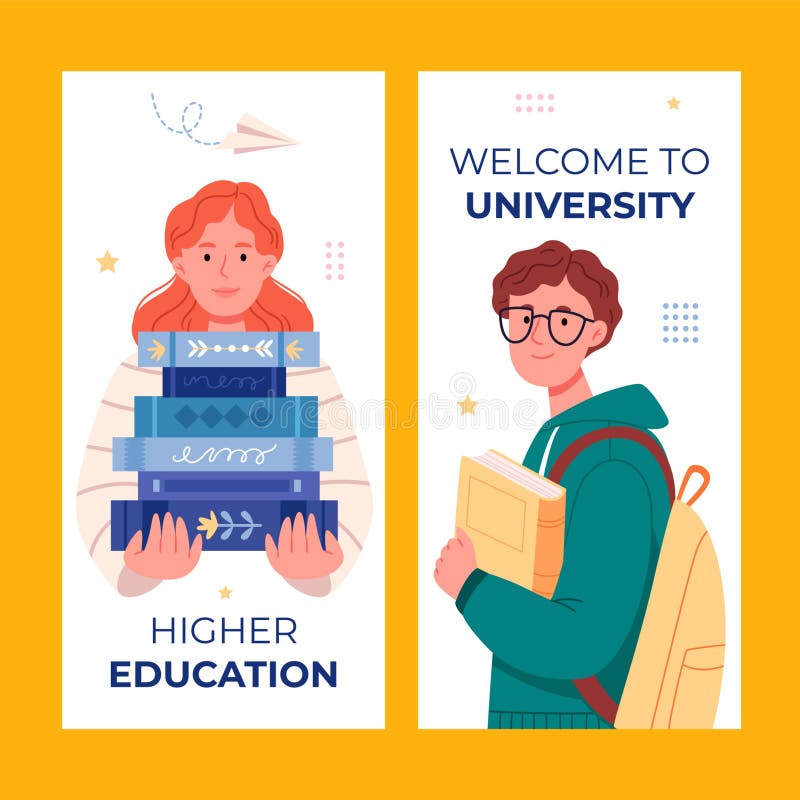 Hand Drawn Flat University Vertical Banner Template Set Stock ...