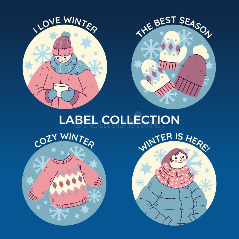 Hand Drawn Flat Winter Labels Collection Vector Design Illustration ...