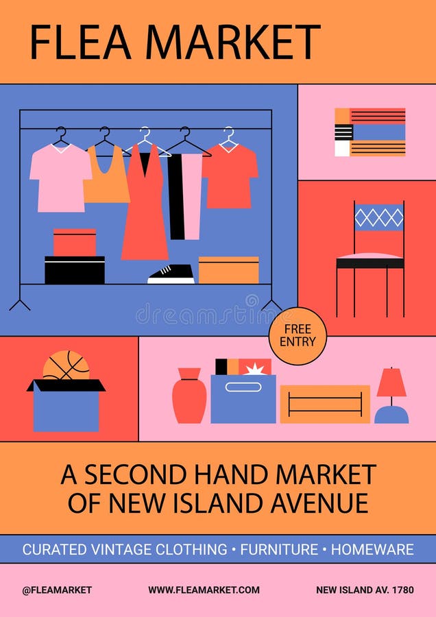 Hand Drawn Flea Market Design Template Vector Illustration. Stock ...