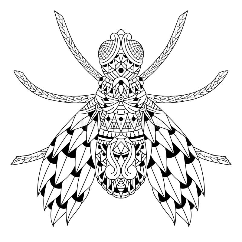 Hand Drawn of Flies in Zentangle Style Stock Vector - Illustration of ...