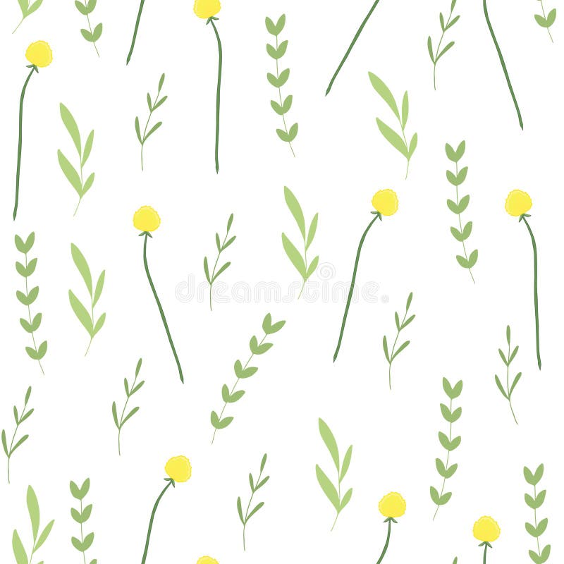 Yellow Flower with Light Green Leaves Minimalistic Seamless Pattern ...