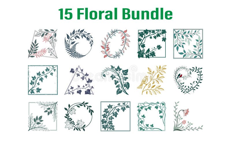 15 Hand Drawn Floral Frame Bundle Decorative Botanical Borders and ...