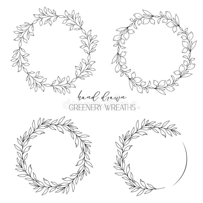 Hand Drawn Floral Frame Line Art, Floral Wreath Greenery Line Drawing ...
