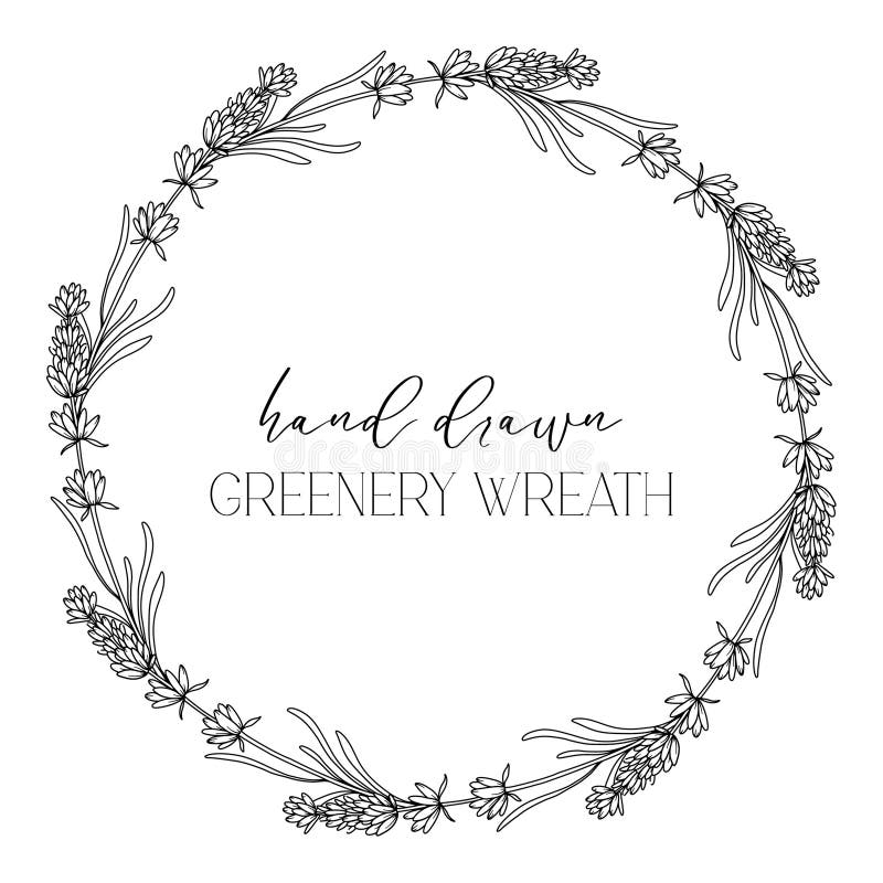 Hand Drawn Floral Frame Line Art, Floral Wreath Greenery Line Drawing ...