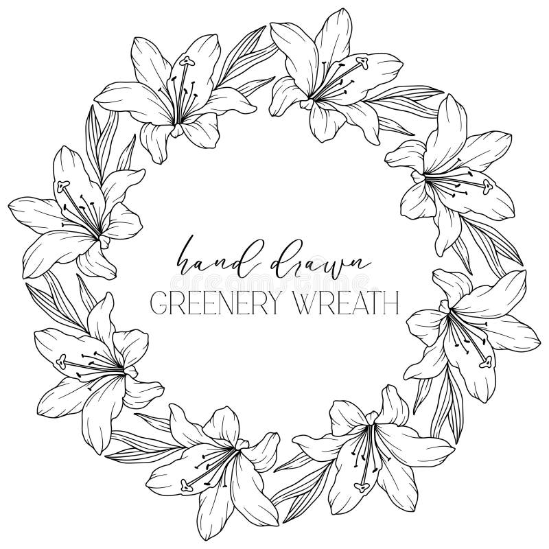 Hand Drawn Floral Frame Line Art, Floral Wreath Greenery Line Drawing ...