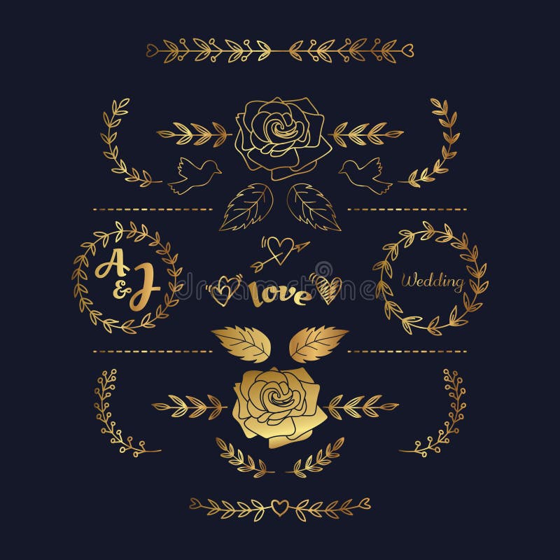 Hand Drawn Floral Gold Graphic Element Stock Illustration ...