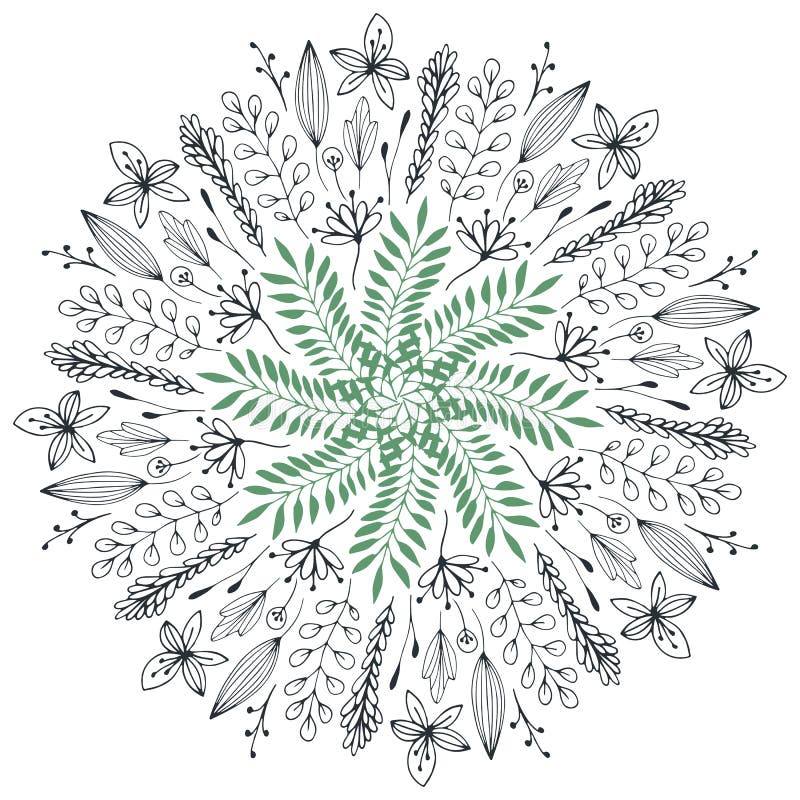 Hand Drawn Floral Illustration. Abstract Circle with Cute Doodle ...