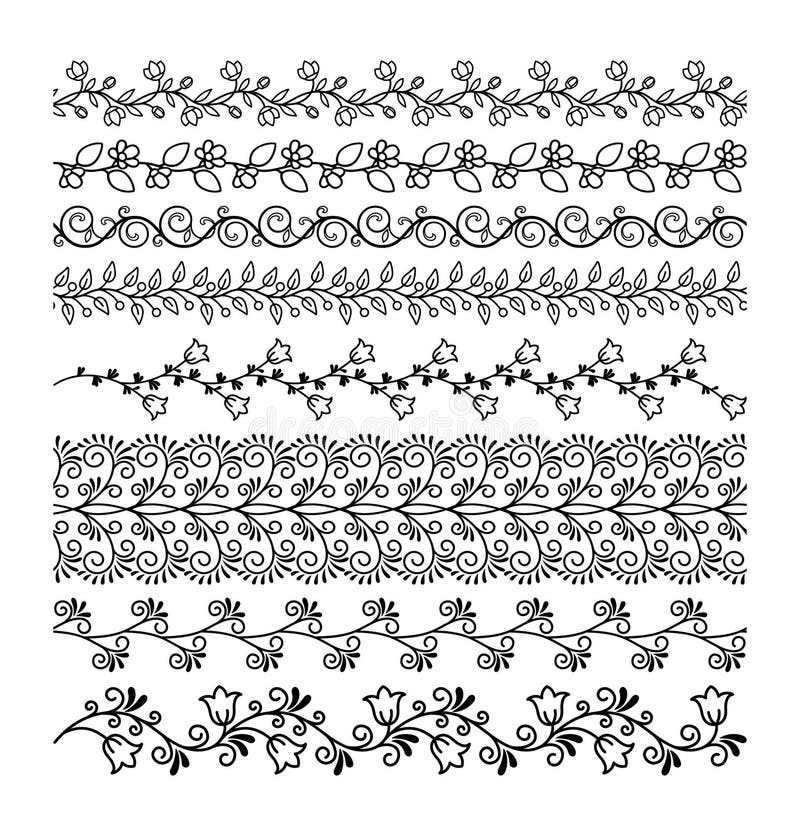 Hand Drawn Floral Line Borders Stock Vector - Illustration of ...